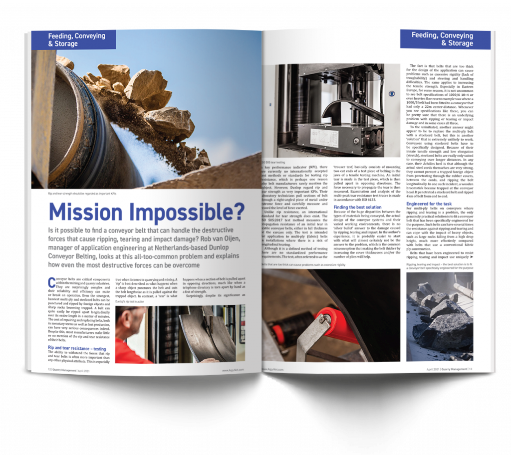 Quarry Management Magazine - Fenner Dunlop Conveyor Belting